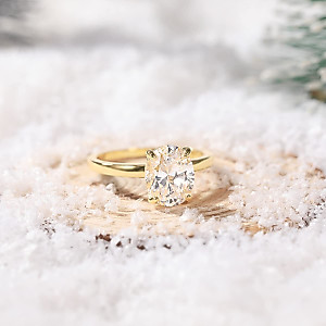 MVONCITY Women's 18K Gold Plated Slim Solitaire Rings 3CT Oval Cut CZ Wedding Engagement Promise Rings for Her Size 3-11 (Yellow Gold,7)