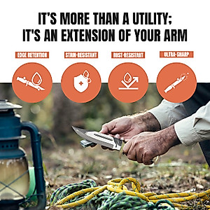 Hunting Knife with Sheath - 12.5" Fixed Blade Knife with Leather Handle & Sheath - 59-60 HRC Rated & Full Tang Design Hunting Knife for Survival, Fishing, Tactical, Camping & Bushcraft - Perkin Knives