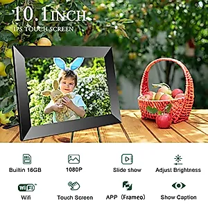 FRAMEO Digital Picture Frame 10.1 Inch, WiFi Digital Photo Frame 1280 * 800 FHD IPS Touch Screen with 16GB Storage, Wall Mountable, Auto-Rotate, Share Photos and Videos via App from Anywhere