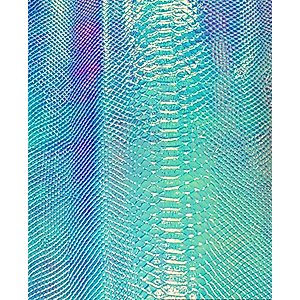 Fabric Empire Vinyl Upholstery Embossed Snake Holographic Glossy Fabric Light Blue 54" Wide Sold by The Yard