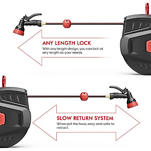 Ecomax ELG01 1/2in. x 100ft Garden Hose Reel, Retractable Reel Storage with Any Length Lock, Slow Return System, 9 Patterns Adjustable, Wall-mounted & 180° Swivel Bracket for Watering, Black & Red