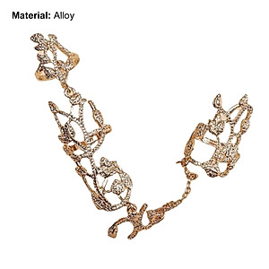 Cuteam Women Ring, Chain Link Ring Lightweight Fashion Jewelry Full Rhinestone Retro Flower Link Ring for Gift Golden