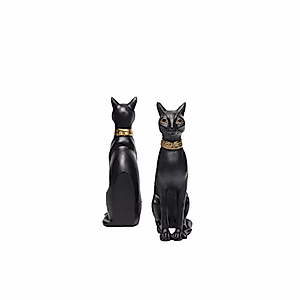 Comfy Hour 9" Polyresin Solid Heavy Set of L/R Egyptian Cats Art Bookends, Set of 2, 1 Pair, Black, Home Décor Collection