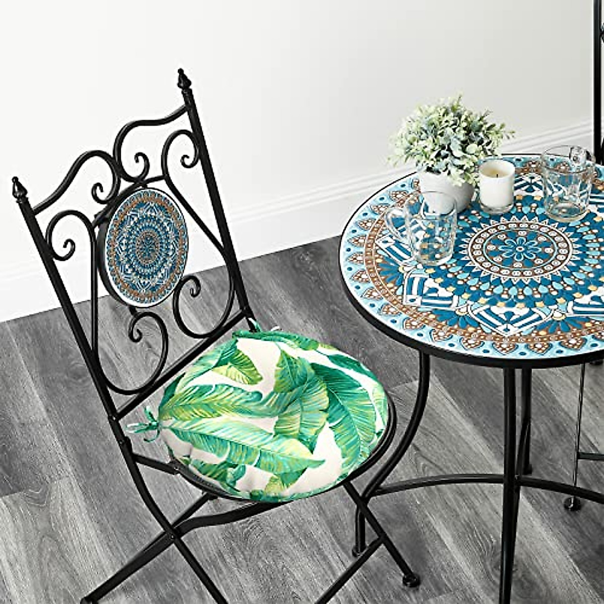 LVTXIII Outdoor All Weather Bistro Seat Cushions, Comfortable Fluffy Tufted Patio Chair Cushions Round 15"x15"x4" Set of 2 for Home Garden Furniture, Swaying Palms Capri