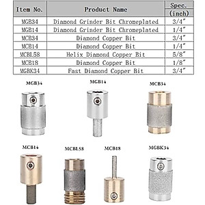 Agatige Glass Grinder Bits, 1/8" Stained Glass Diamond Grinder Bit Head Tools Metal Core Stained Glass Grinder Bits & Diamond Grinder Bit Head Tools for Stained Glass, MCB18