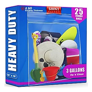 25 COUNT Large 3 GALLON Big Storage Bags - 4 MILL. EXTREME THICK - Heavy Duty Clear Plastic, For Food Freezer Lunch - Strong Zip Closure - For Seasonal Storage, Clothing, Toys, Crafts
