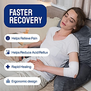 ComfortSpa Reading Pillow Bed Wedge Large Adult Backrest Lounge Cushion with Arms and Pockets | Back Support for Sitting Up in Bed / Couch for GERD Heartburn Bedrest (Grey)