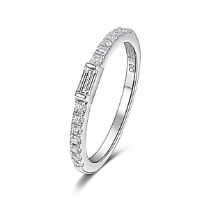 Hitlinker Moissanite Wedding Band Emerald Cut Baguette Rings for Women S925 Sterling Silver Moissanite Rings D Color VVS1 Lab Created Diamond Rings Half Moissanite Eternity Band Baguette Wedding Band