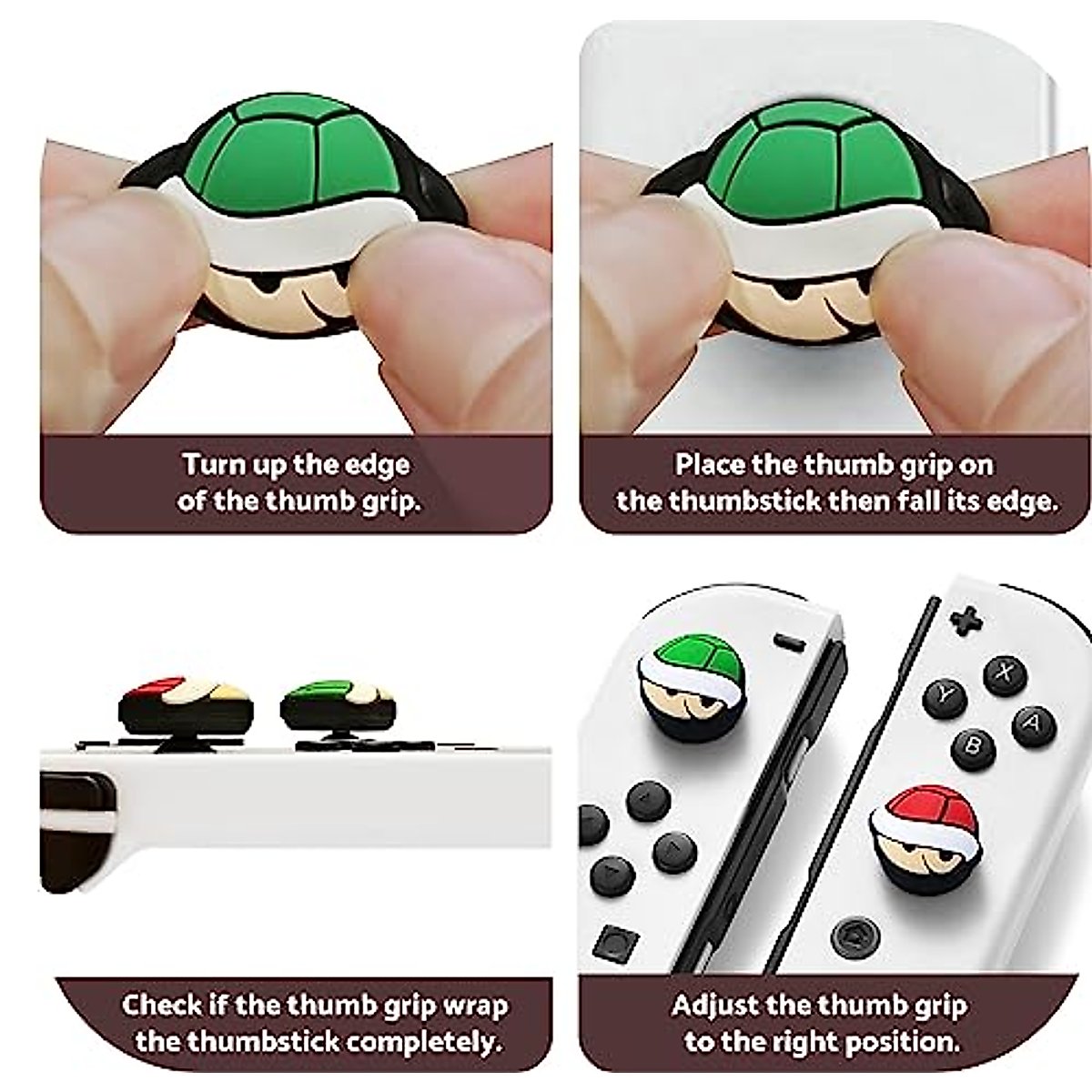 Switch Thumb Grips Joystick Caps Compatible with Nintendo Switch/OLED/Lite Controller Accessories, FUNLAB Cute Silicone Analog Stick Cover for Mario Fans, 4PCS - Green & Red Koopa Turtle Shell