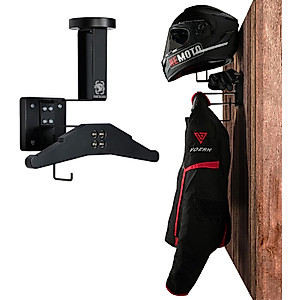 OneTigris Motorcycle Helmet Holder Wall Mount, Tactical Gear Holder with Helmet Stand and Plate Carrier Hanger, Solid Wood Wall Rack Organizer & Display for Police, Football, Cycling Gear