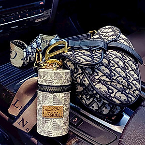 2Pcs Lipstick Organizer, Luxury Leather Lip Gloss Bag, Mini Lipstick Case with Keychain, Girls travel Lipgloss Makeup Storage Holder for Purse Perfume Fingernail Polish (Classic)