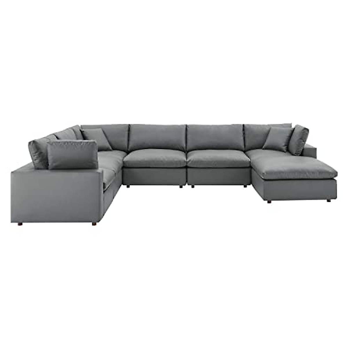 Modway Commix Down-Filled Overstuffed Vegan Leather 7-Piece Sectional Sofa in Gray