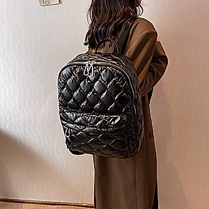 JQWYGB Puffer Backpack - Puffy Backpack Soft Nylon Casual Daypack Lightweight Quilted Backpack for Women Girls (Black)