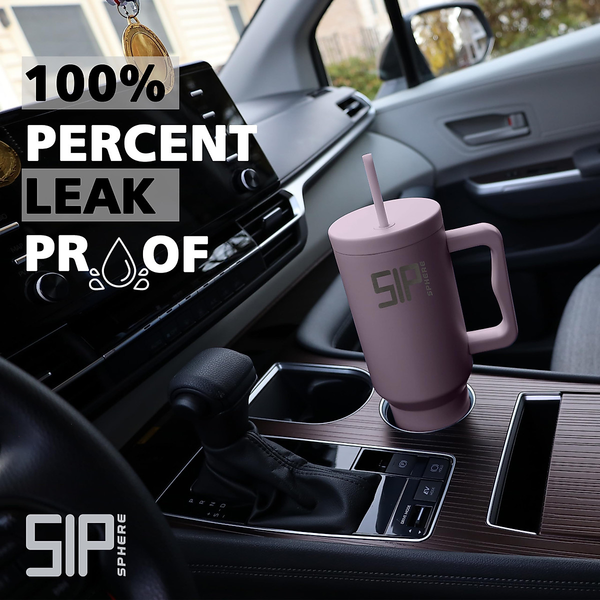 SIP SPHERE Tumbler 40oz Insulated Travel Mug with 2 Straws Double Wall Vacuum Insulated Car Cup Keeps Drinks Hot & Cold (Feather Purple)