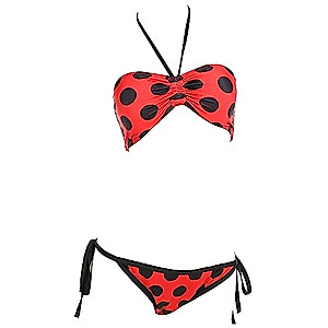 Miraculous Women's Ladybug Classic Beach Halter Top with Tie-Side Bottom Bikini Bathing Suit (as1, Alpha, m, Regular, Regular, Red)