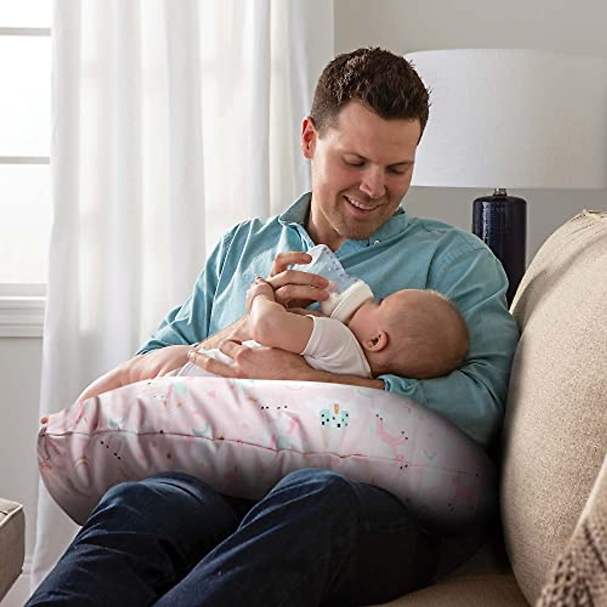 Boppy Nursing Pillow Original Support, Pink Unicorns and Castles, Ergonomic Nursing Essentials for Bottle and Breastfeeding, Firm Fiber Fill, with Removable Nursing Pillow Cover, Machine Washable