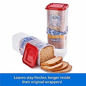 Buddeez Bread Buddy Bread Box – Fresh Bread Storage Container, Plastic Sandwich Bread Dispenser, Red Lid, Pack of 1