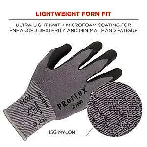 Ergodyne ProFlex 7000 Nitrile Coated Work Gloves, Foam Nitrile Palms for Flexible No Slip Grip, Abrasion Resistant, 15g, Touchscreen Capable, Gray, Medium