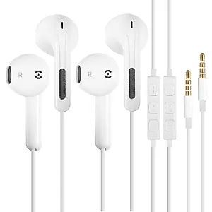[2 Pack] Earbuds/Earphones, Wired Headphones, 3.5mm in-Ear Wired Earbuds with Built-in Microphone & Volume Control Compatible with iPhone 6s plus/6/5s/5c/iPad/S10 Android Mostl 3.5mm Audio Devices