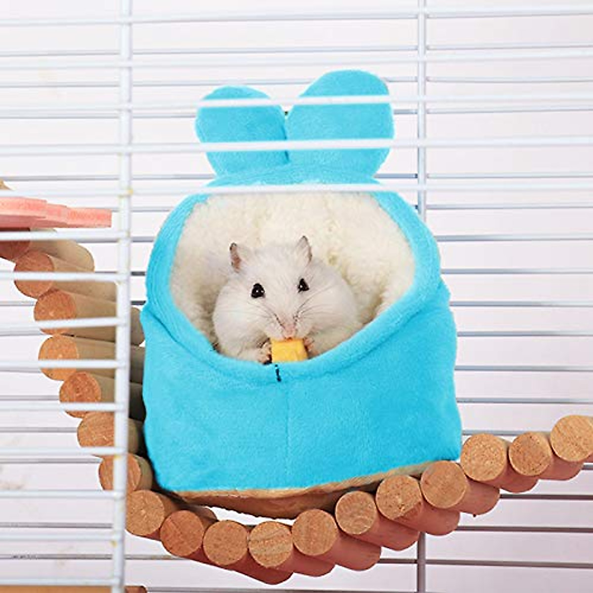SAWMONG Hamster Mini Bed, Warm Small Pets Animals House Bedding, Cozy Nest Cage Accessories, Lightweight Cotton Sofa for Dwarf Hamster (Blue)
