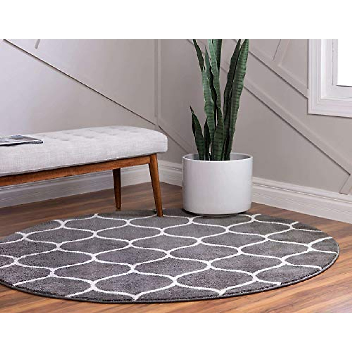 Unique Loom Trellis Frieze Collection Area Rug - Rounded (6' Round, Dark Gray/ Ivory)