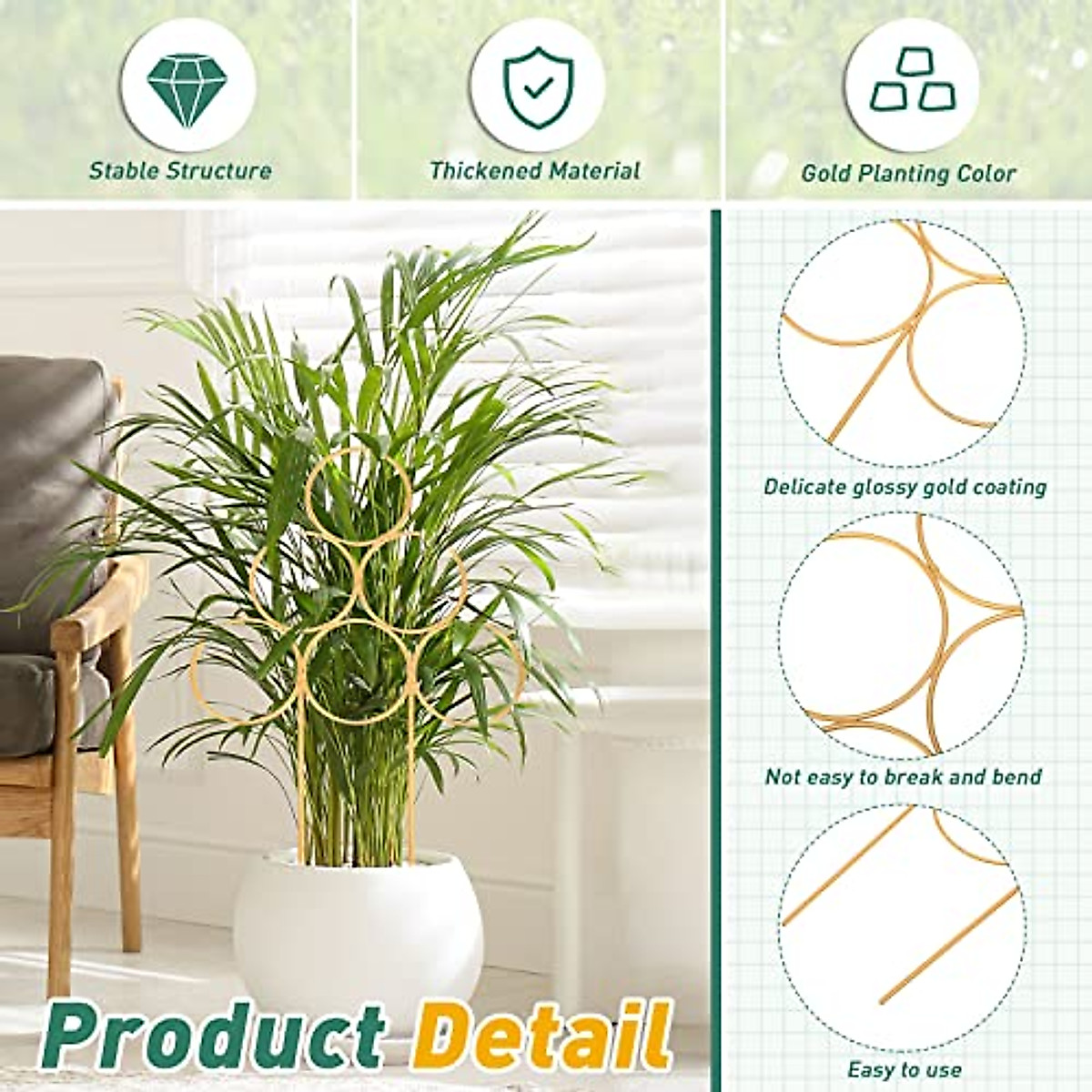 Zopeal 10 Pcs Small Metal Trellis for Potted Plants 15.7 Inch Gold Trellis Stackable Plant Support Stakes for Garden Climbing Houseplants Indoor Outdoor Monstera Flowers Hoya