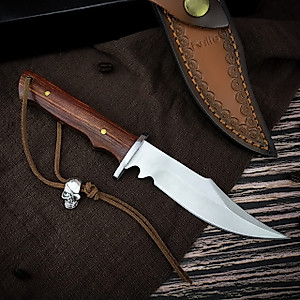 HUAAO 7.8’’ Fixed Blade Knife， 4.1’’ 7Cr13MoV Steel Blade Rosewood Handle, Full Tang Knife Hunting Knife with Sheath，Bowie Knife for EDC Outdoor Survival Camping Hiking