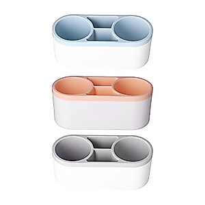 Hair Dryer Holder Wall Mounted Innovative Multifunctional Comb Stand with Stickers Hook Toilet Bathroom 4 Compartments Organizer for Home Hotel (Grey)