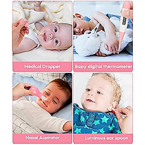 Baby Healthcare and Grooming Kit, Safety Newborn Nursery Care Set, with Hair Brush Comb, Nail Clipper, Thermometer, Pacifier Clip, Nasal Aspirator for Newborn Infant Baby Girls Boys (Pink)