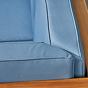 Great Deal Furniture GDFStudio Outdoor Acacia Wood 10 Seater U-Shaped Sectional Sofa Set with Fire Pit, Teak, Blue and, Light Gray