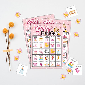 mermermu 5"x7" Pink Baby Shower Bingo Cards (24 Kinds), Baby Shower Party Favors for Teenagers and Adults, Road Trip Activities, Travel Bingo, School Classroom Party Activity -005babygirl