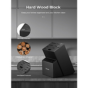 D.Perlla Kitchen Knife Set 15 Pieces, Knife Set with Block and Sharpener, High Grade Stainless Steel Kitchen Knife Set, Steak Knives, Scissors for Chopping, Slicing, Dicing, Sharp and No Rust