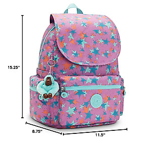 Kipling Women's Ezra, Adjustable Backpack Straps, Flap Closure, Nylon Travel Organizer, Starry Wonder, 11.5''L x 15.25''H x 8.75''D
