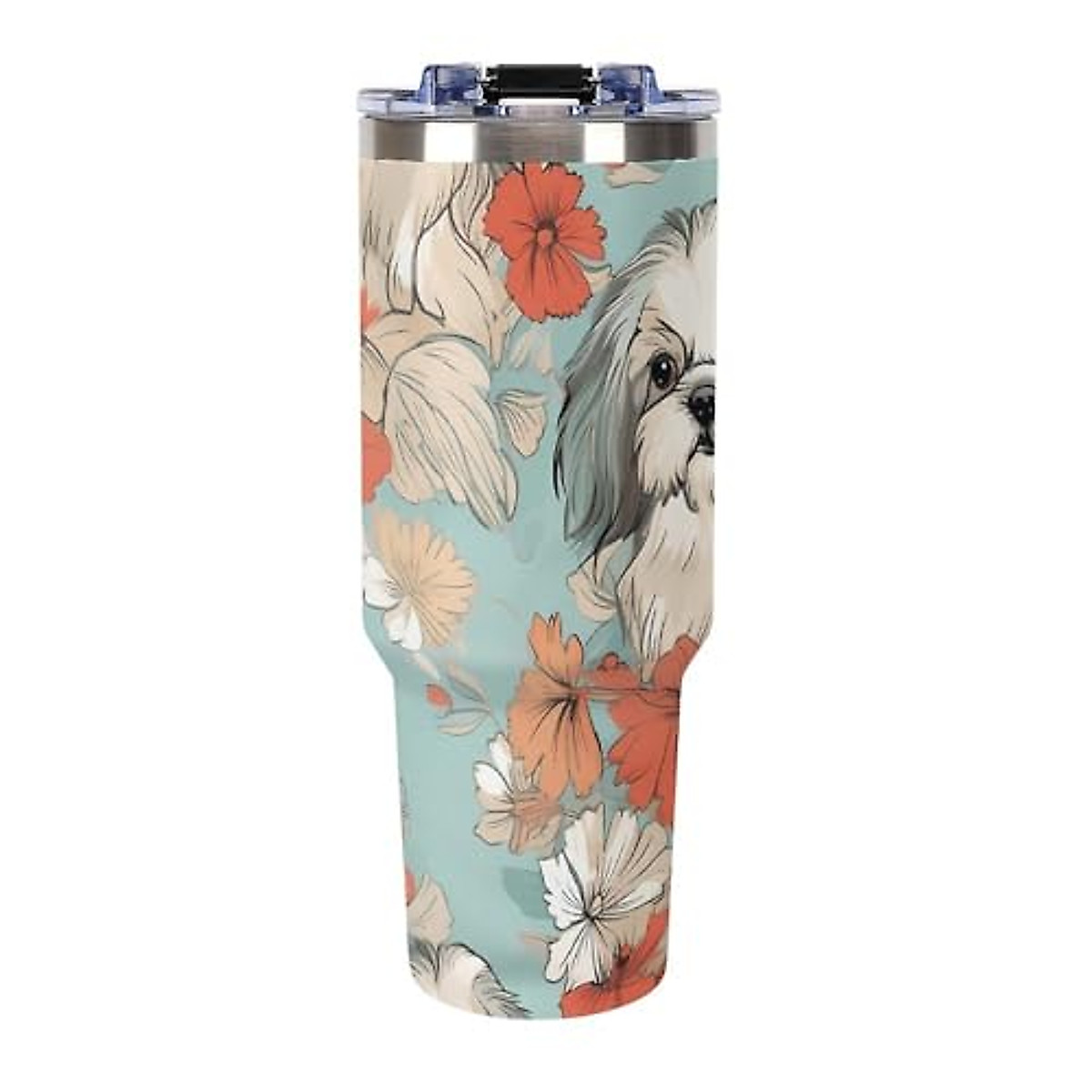 Shih Tzu 40 Oz Car Cup Stainless Steel Travel Mug Leak-Proof Insulated Tumbler with Handle Light Rose Red-style