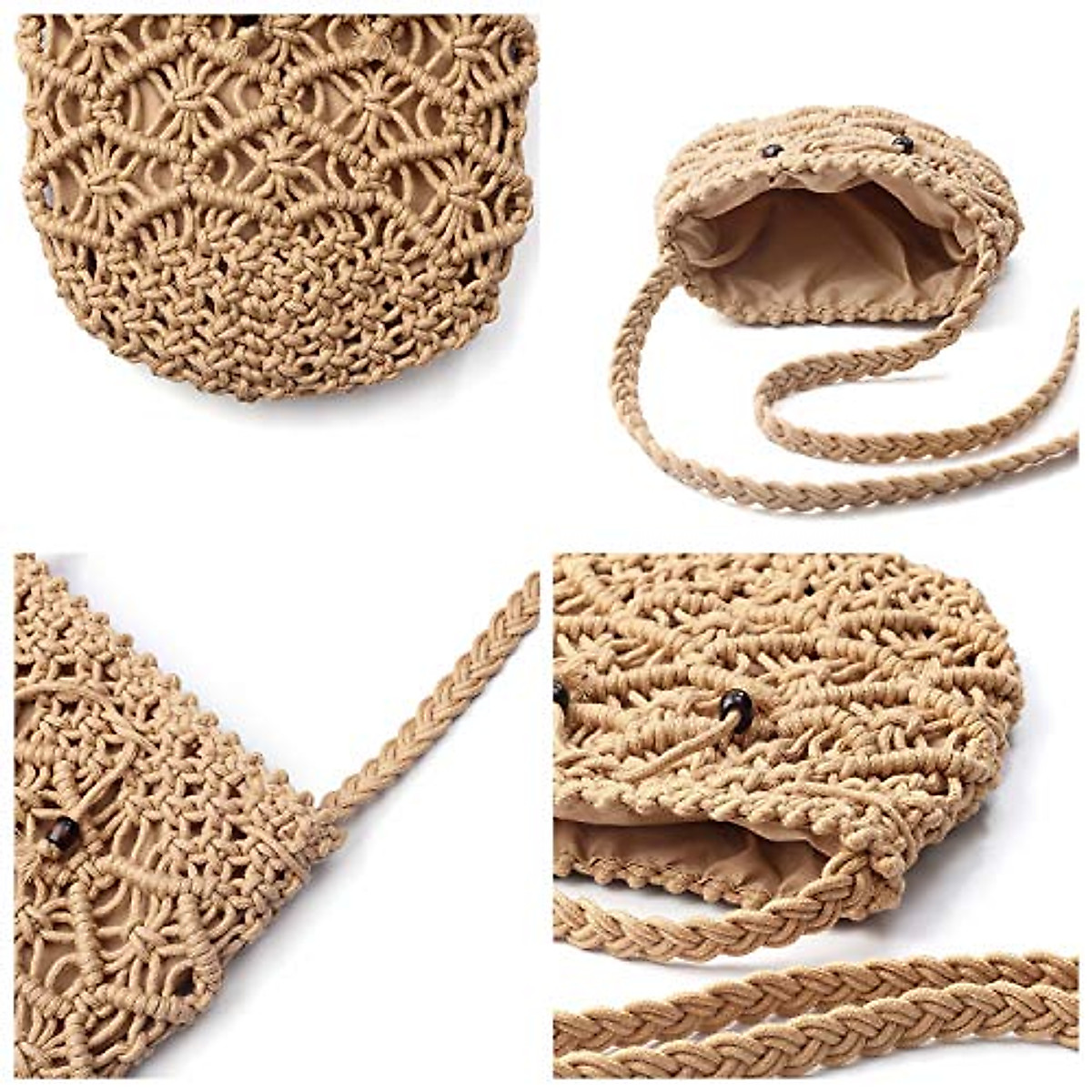 Ayliss Women Handwoven Crossbody Bag Summer Beach Woven Handmade Clutch Purse Weaving Casual shoulder Handbag(Light Brown)