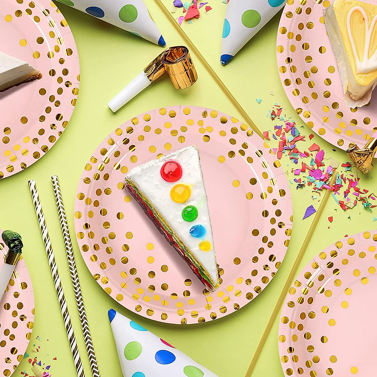 CENLBJ Pink and Gold Paper Plates & Napkins - 50 Pack - 25 * 7in Plates & 25 * 6.5in Napkins - Party Supplies for Birthdays, Receptions & All Occasions