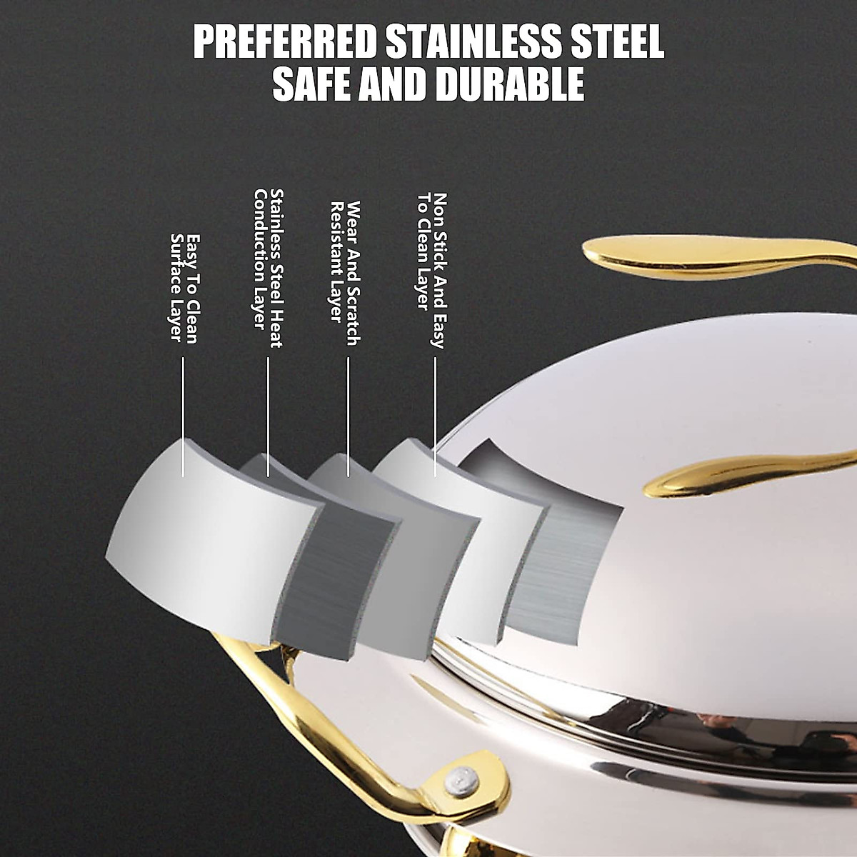 Chafing Dish Chafer Cover Buffet Warmers Chaffing Server Set Chafer with a Capacity of 1.5L, Catering Dishes Set for Party Restaurants, Hotels, 11.02"*8.07"inch