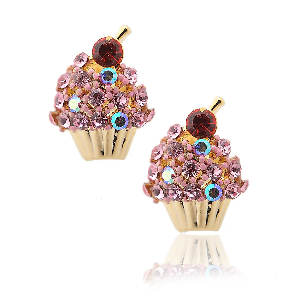Spinningdaisy Crystal Cherry on the Top Cupcake Earrings (Pink)