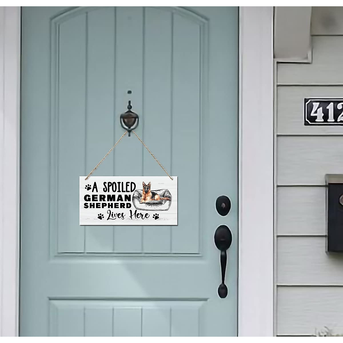 Funny A Spoiled German Shepherd Lives Here Sign, Printed Wood Plaque Sign, Hanging Wood Sign Home Decor, Family Signs for Home Decor Gift, Funny French Bulldog Gifts, Home Decor Wall Art Sign 12" x 6"