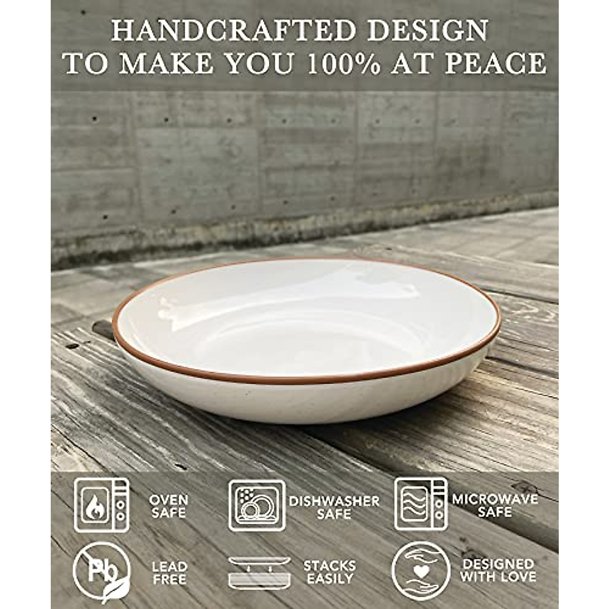 Mora Ceramic Large Pasta Bowls 30oz, Set of 4 - Serving, Salad, Dinner, etc Plate/Wide Bowl - Microwave, Oven, Dishwasher Safe Kitchen Dinnerware - Modern Porcelain Stoneware Dishes, Vanilla White