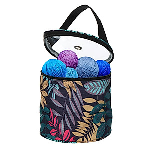 PATIKIL Yarn Storage Bag, Portable Crochet Knitting Bag Case Skein Ball Holder Organizer Crocheting Tote Supplies for Sewing Craft Project, Orange Leaves
