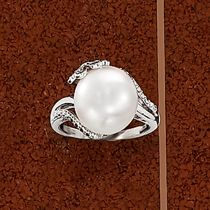 Ross-Simons 12-12.5mm Cultured Pearl Ring With Diamond Accents in Sterling Silver. Size 6