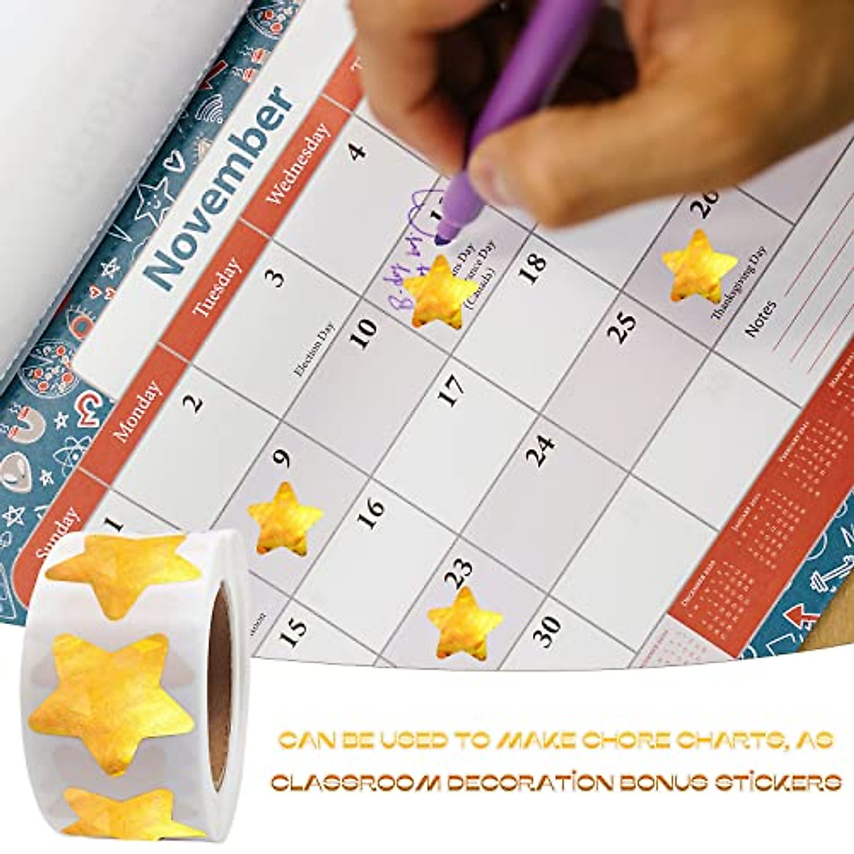 BLMHTWO 500pcs 1 Inch Star Stickers Gold Star Stickers Gold Stickers Foil Holographic Self-Adhesive Star Stickers for Kids Reward Behavior Chart Student Planner Classroom Teacher Supplies