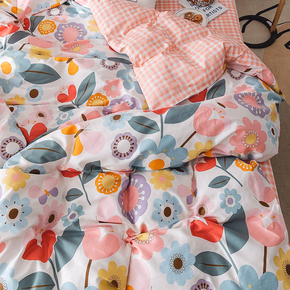 Floral Duvet Cover Twin, 100% Cotton 3 pcs Twin Flower Bedding Set, Garden Reversible Duvet Cover, with Zipper Closure, Breathable (No Comforter)