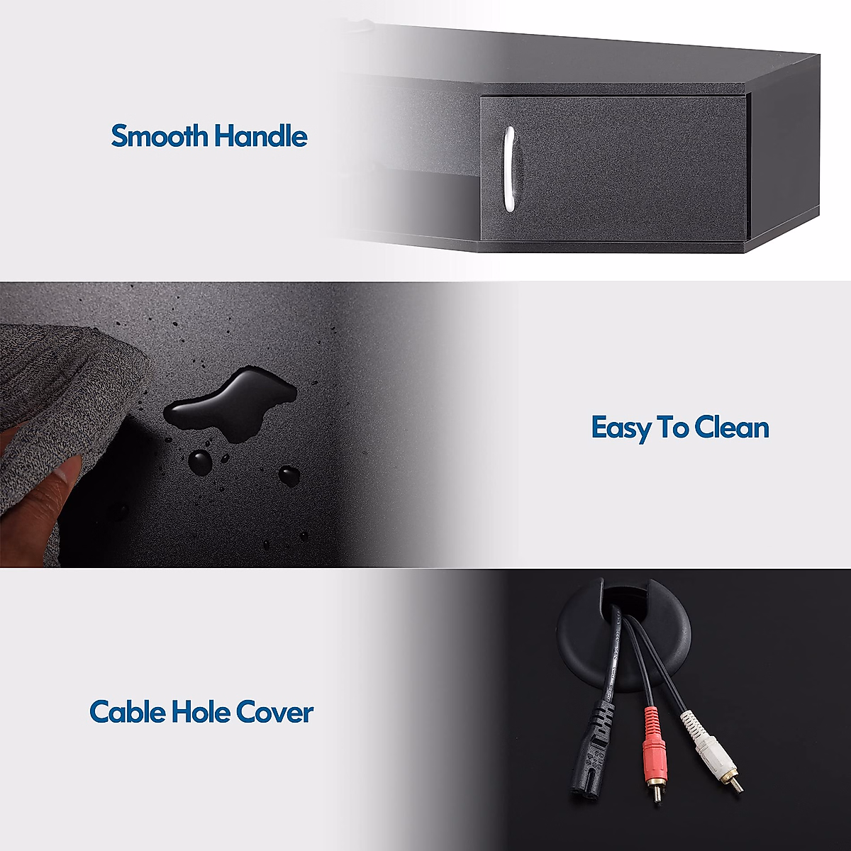 FITUEYES Floating TV Stand Wall Mounted TV Shelf with Door Wood Media Console Entertainment Center Under TV Floating Cabinet Desk Storage Hutch for Home and Office Black