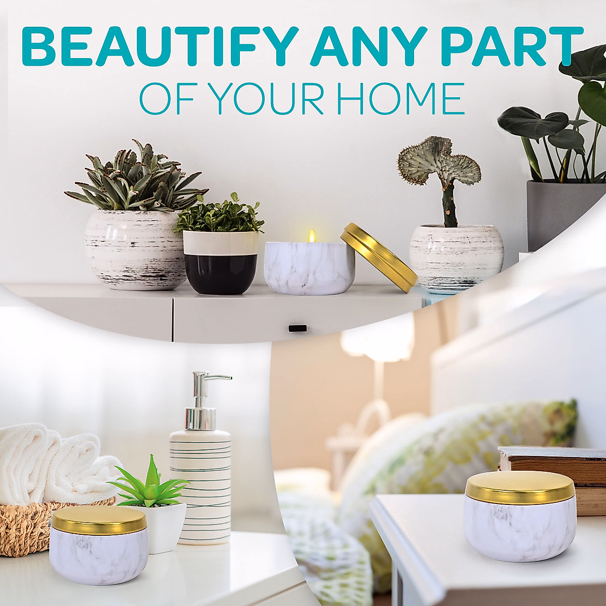 Hearts & Crafts Marble Candle Tins 8 oz with Lids - 24-Pack of Bulk Candle Jars for Making Candles, Arts & Crafts, Storage, Gifts, and More - Empty Candle Jars with Lids