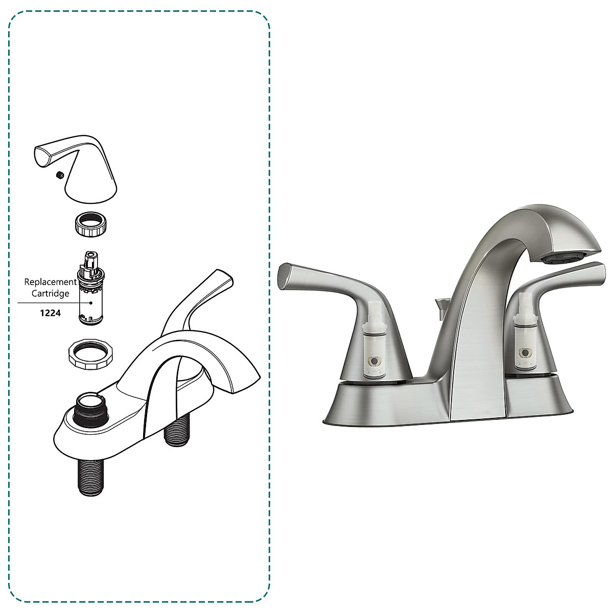 1224 1224B Faucet Cartridge Replacement Kit For Most Double Handle Moen Faucets and Tub/Showers Repair Kit,Replacement Compatible with Moen Two Handle Faucets,4 Pack
