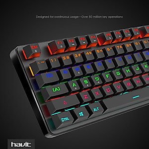 HAVIT LED Backlit Wired Mechanical Gaming Keyboard with Blue Switches,Black