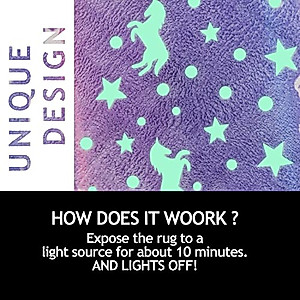 QH Purple Seamless Unicorn Pattern Glow in The Dark Area Rug Area Rug for Living Room Bedroom Playing Room Size 5'x6'