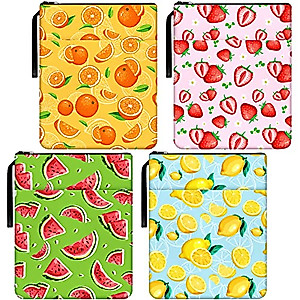 4 Pcs Book Sleeve for Book Lovers Orange Lemon Watermelon Strawberry Print Book Sleeve with Zipper Fruit Book Protector Pouch Washable Fabric Book Covers Paperback Book Pouch for Teen Adult Girls Gift